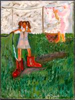 Watering Red Galoshes Painting By Iva Milson - gotartwork.com